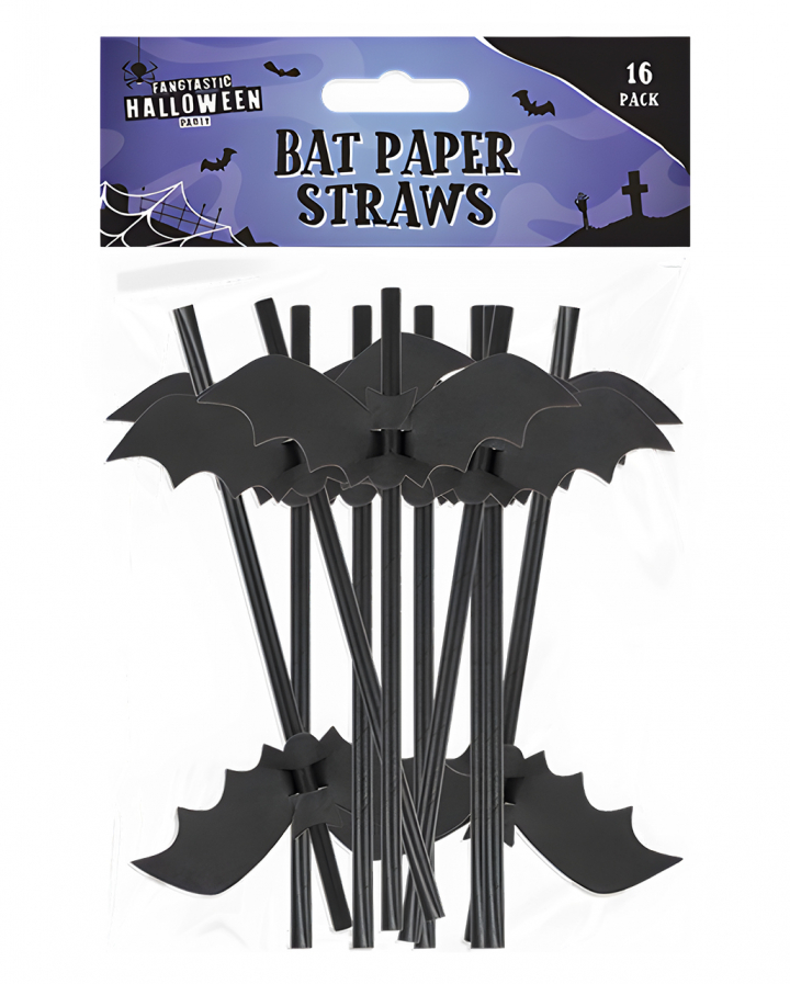 Bat Paper Straws 16 Pcs. | Halloween drinking straws | - Karneval Universe
