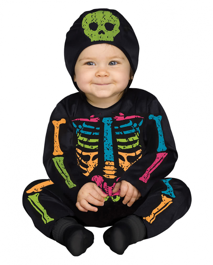 Halloween Baby Knochen bunt weiches Baby Kostüm | Karneval Universe