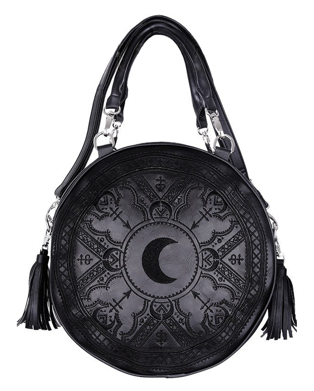 Schwarze Henna Gothic Handtasche rund | Goth Zubehör | Karneval Universe