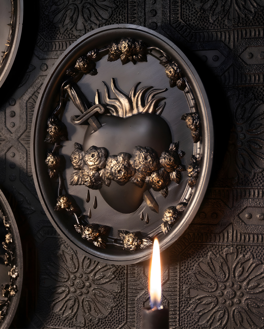 Sacred Heart Gothic Mural With Peonies 20cm ★ | - Karneval Universe