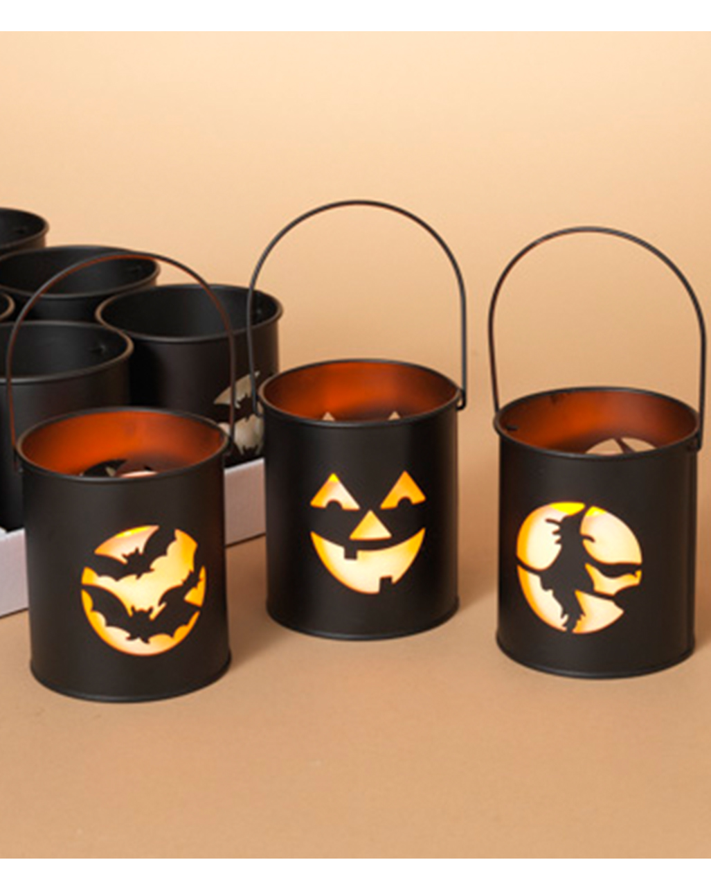 Black Halloween Metal Lanterns 11cm Set Of 3 as decoration | - Karneval ...