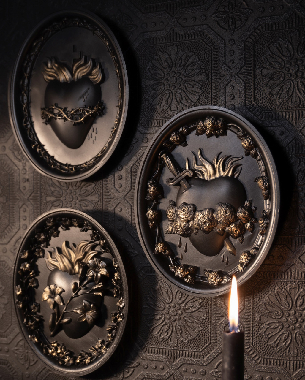 Sacred Heart Gothic Mural With Peonies 20cm ★ | - Karneval Universe
