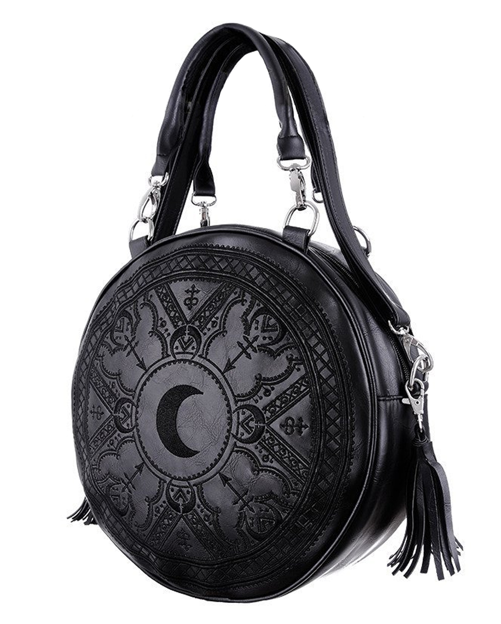 Schwarze Henna Gothic Handtasche rund | Goth Zubehör | Karneval Universe