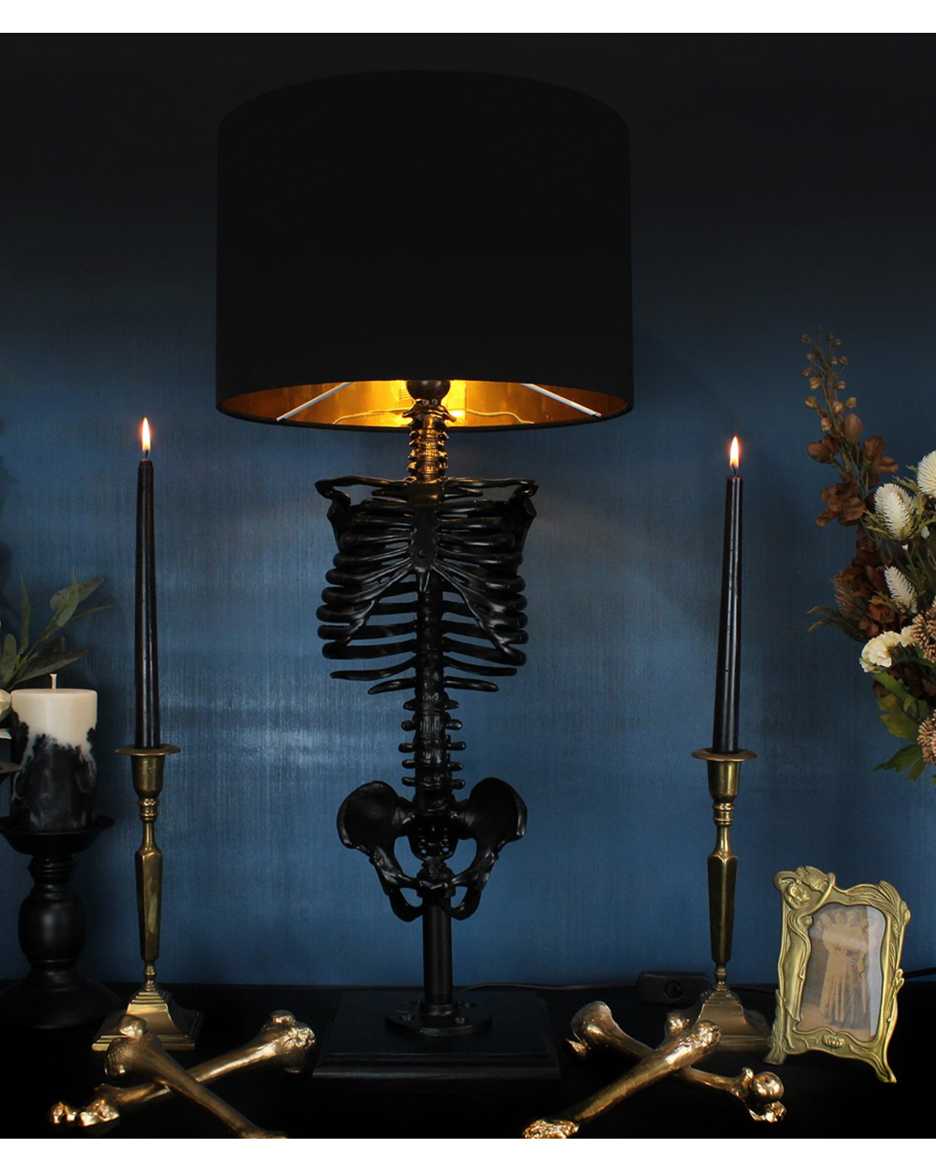 Black Skeleton Torso Lamp With Lampshade ★ | - Karneval Universe