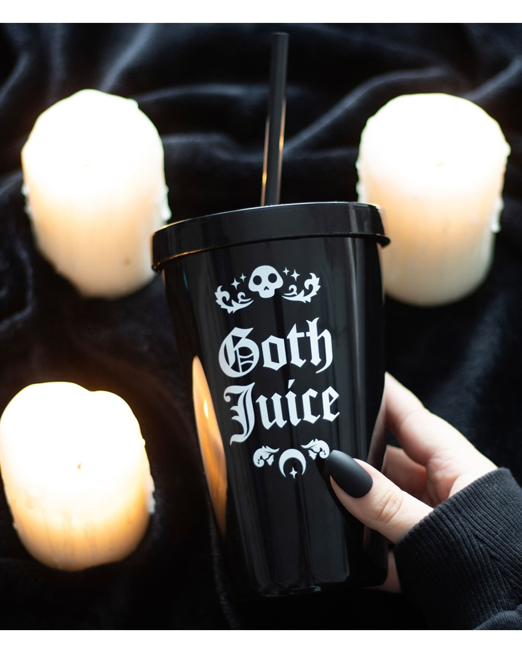 Black "Goth Juice" Drinks Cup With Straw ★ | - Karneval Universe