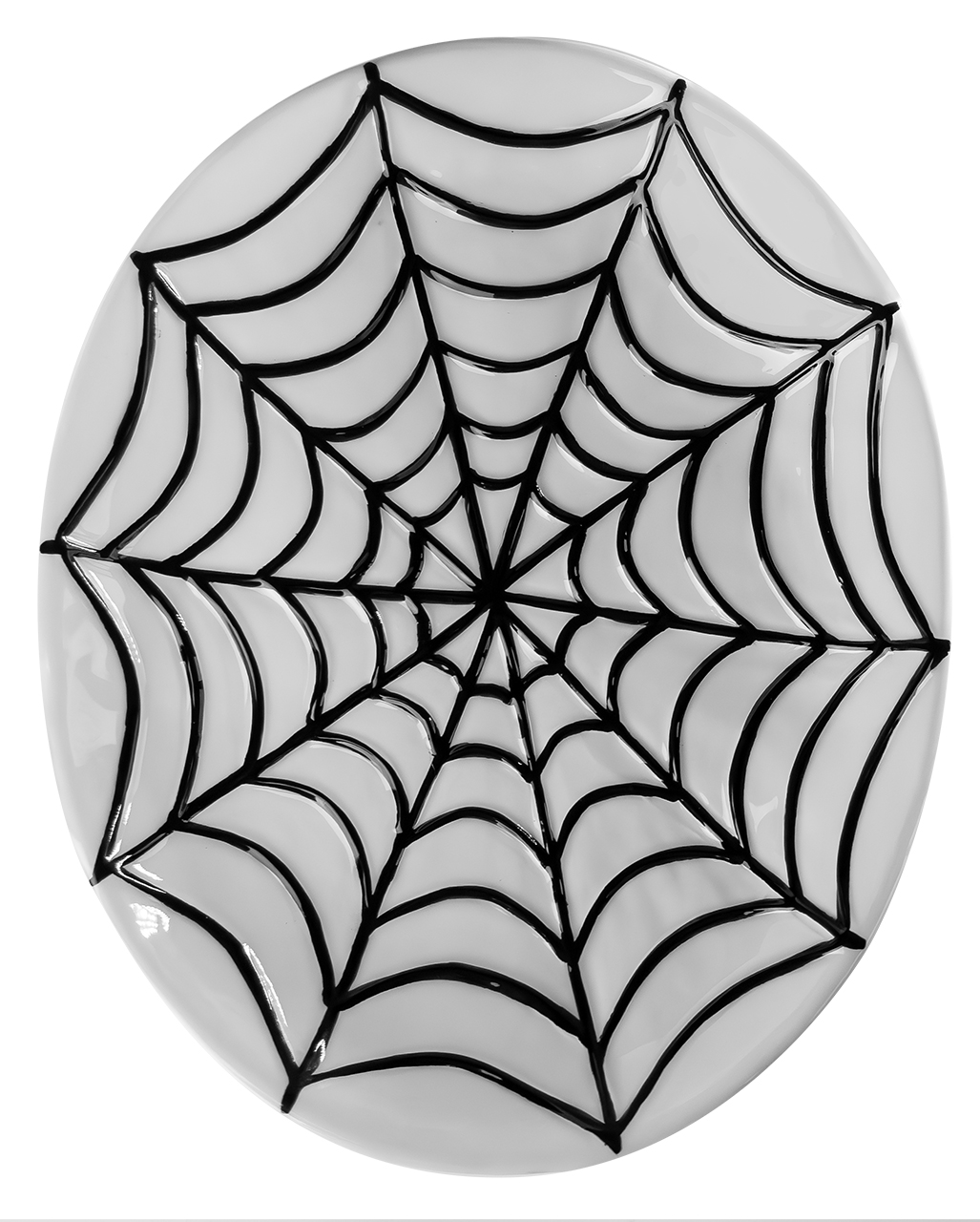 White Oval Ceramic Plate with Spider Web Design 23cm | - Karneval Universe